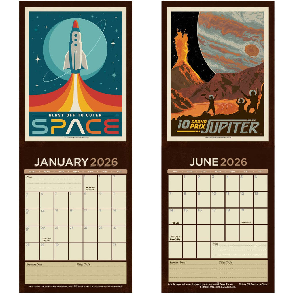 2026 Space Travel Poster Calendar - Retro Space Age Art Space Gift ...