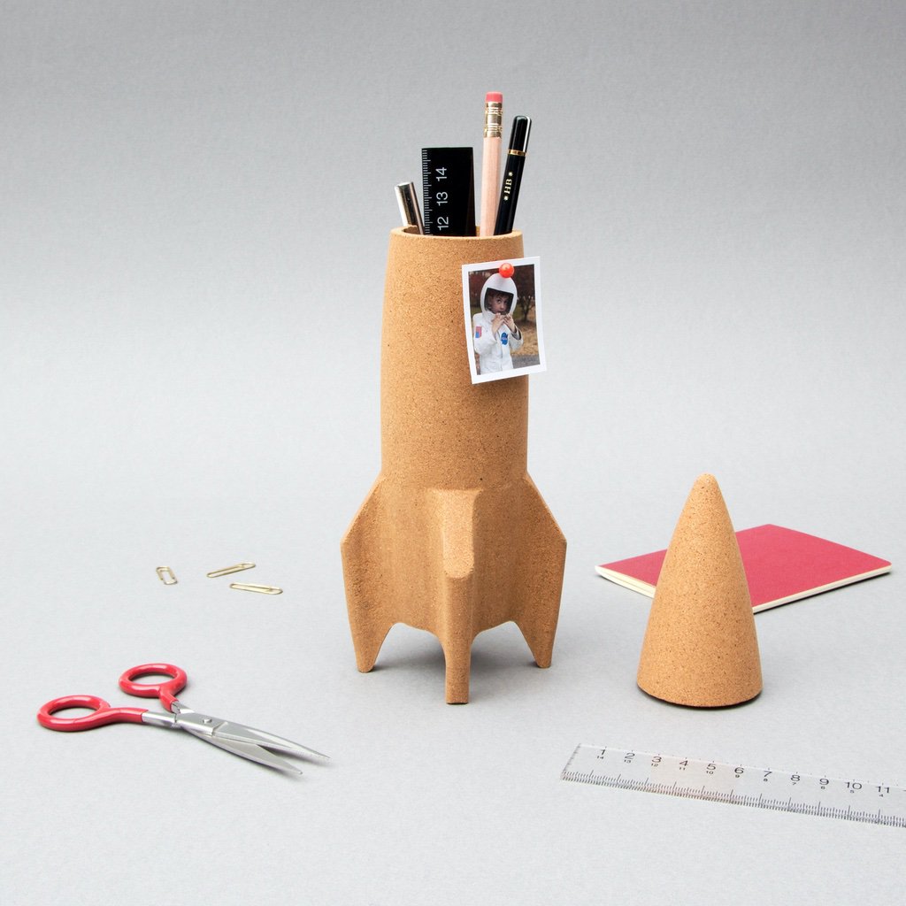 Cork Rocket Desk Organizer/Pen Holder - Rocket Ship Office Space Gift ...